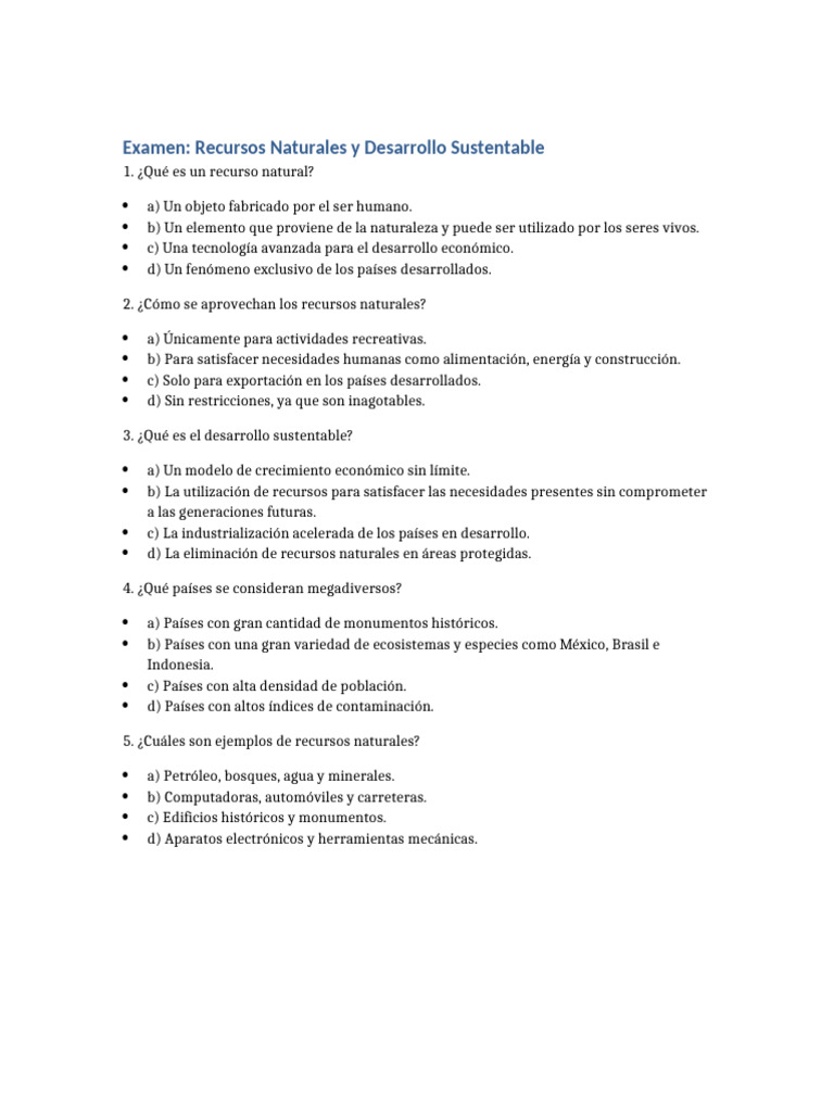 Examen Recursos Naturales | PDF