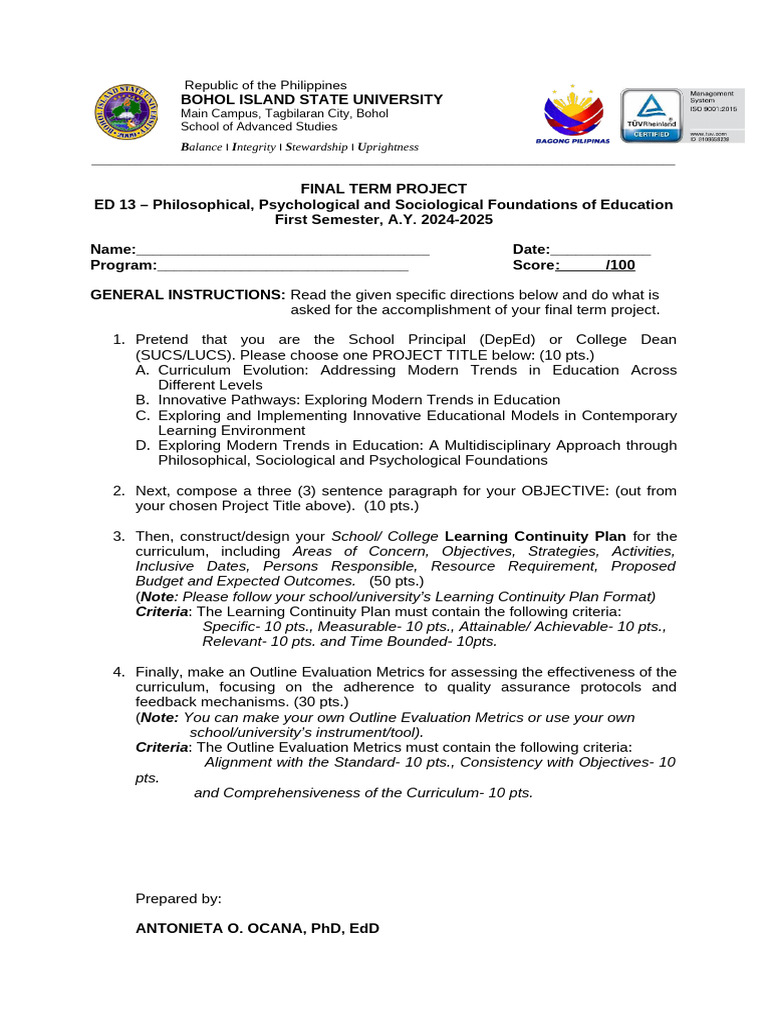 SAdS Philo Final Term Project | PDF | Curriculum