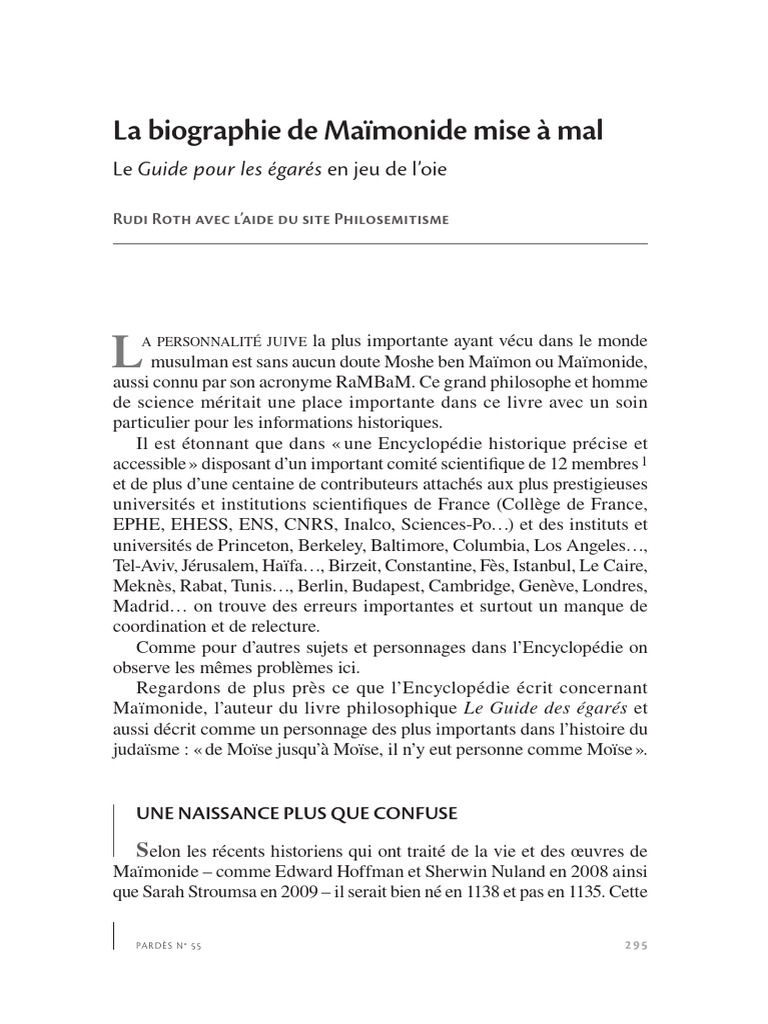 Biographie de Maïmonide : erreurs et clarifications | PDF | Moïse ...