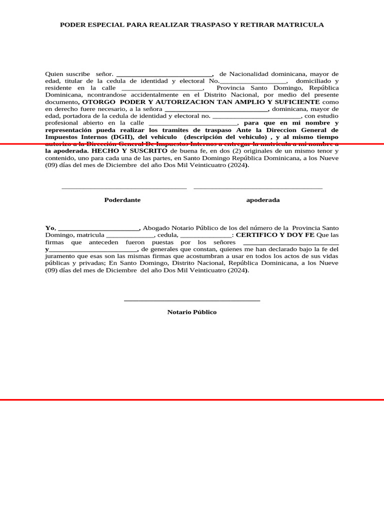 Poder para Realizar Traspaso y Retirar Matricula | PDF