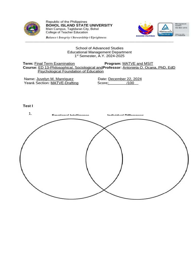 MANRIQUEZ - Final Term Exam Philo.. (DR. OCANA) | PDF | Teachers | Learning