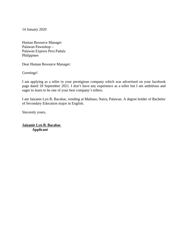 Applicatiion Letter Bacabac | PDF