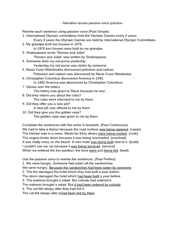 Passive Voice Practice: Narrative Tenses | PDF