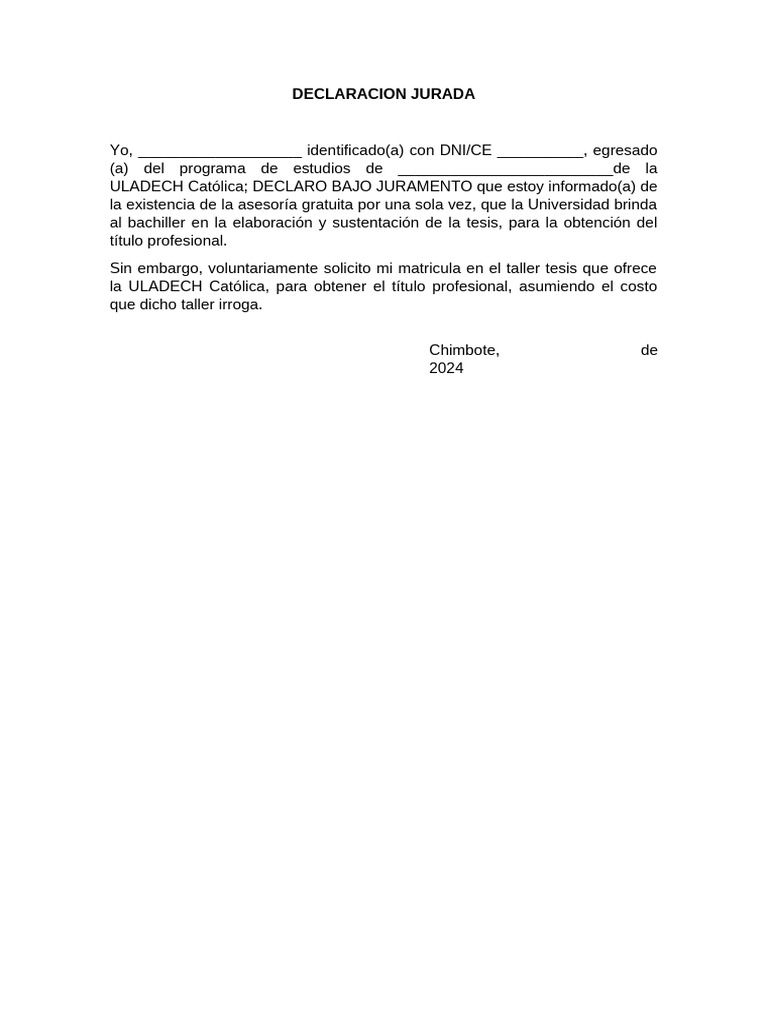 Declaracion Jurada 2024 Conocimiento | PDF