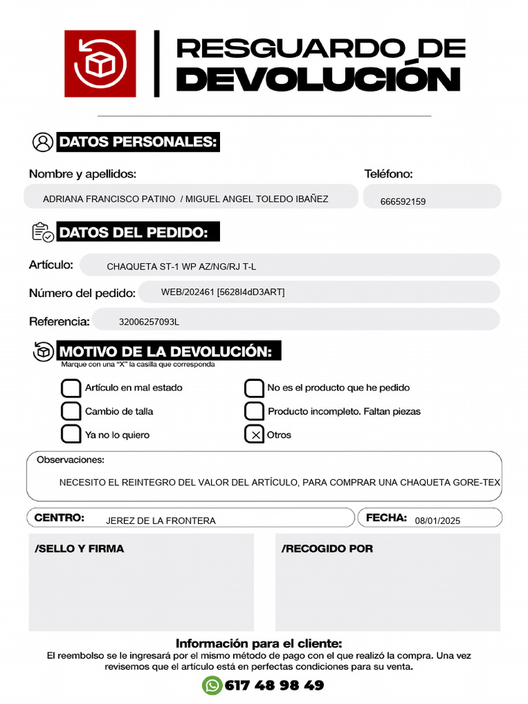 Plantilla Devoluciones en Tiendas Pedidos Web | PDF