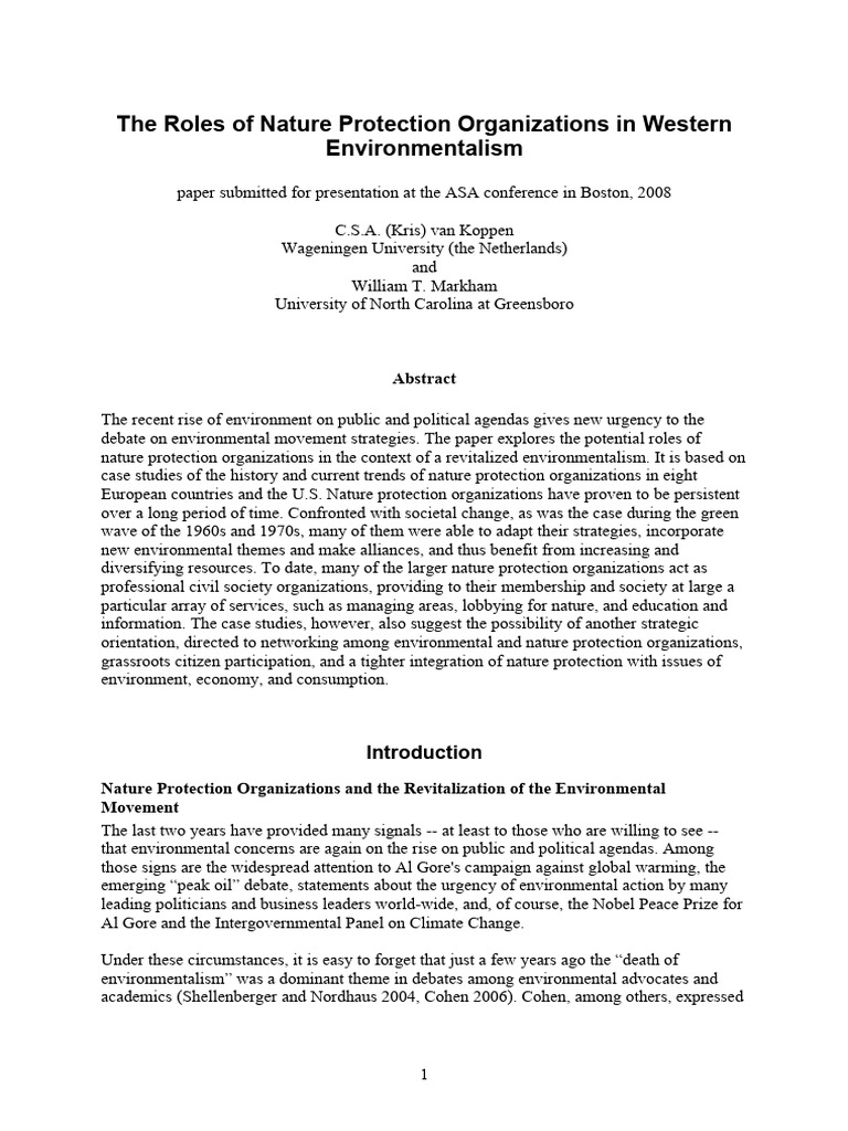 The Roles of Nature Protection Organizations in Western ...