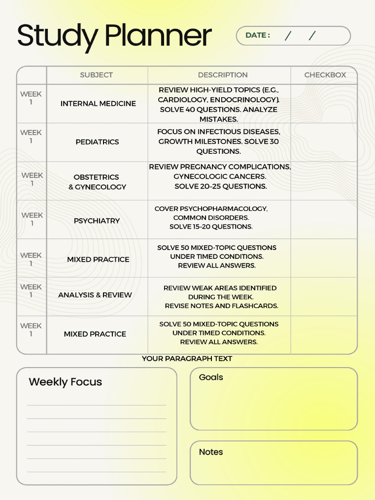 Yellow Black Minimalist Gradient Weekly Study Planner | PDF