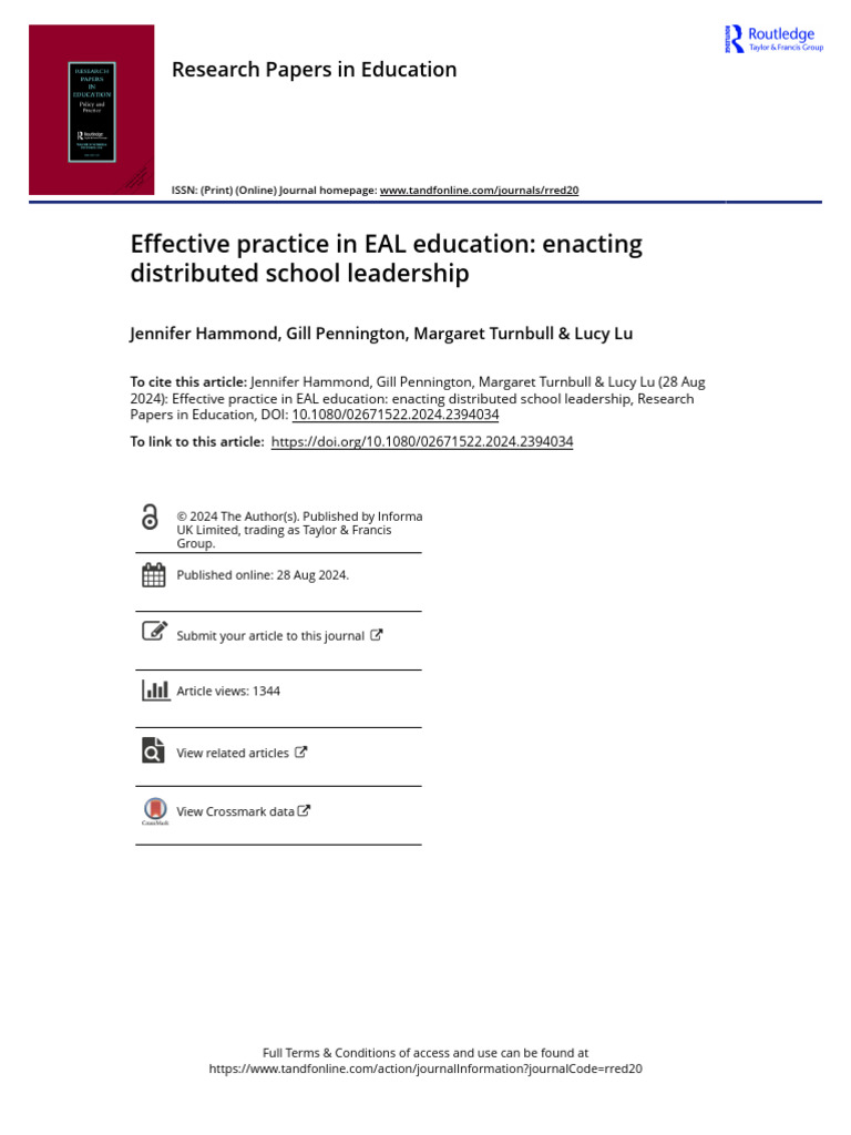 Effective Practice in EAL Education Enacting Distributed School ...