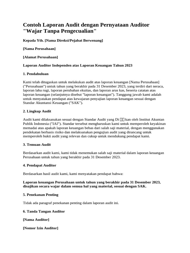 Contoh Laporan Audit Dengan Pernyataan Auditor | PDF