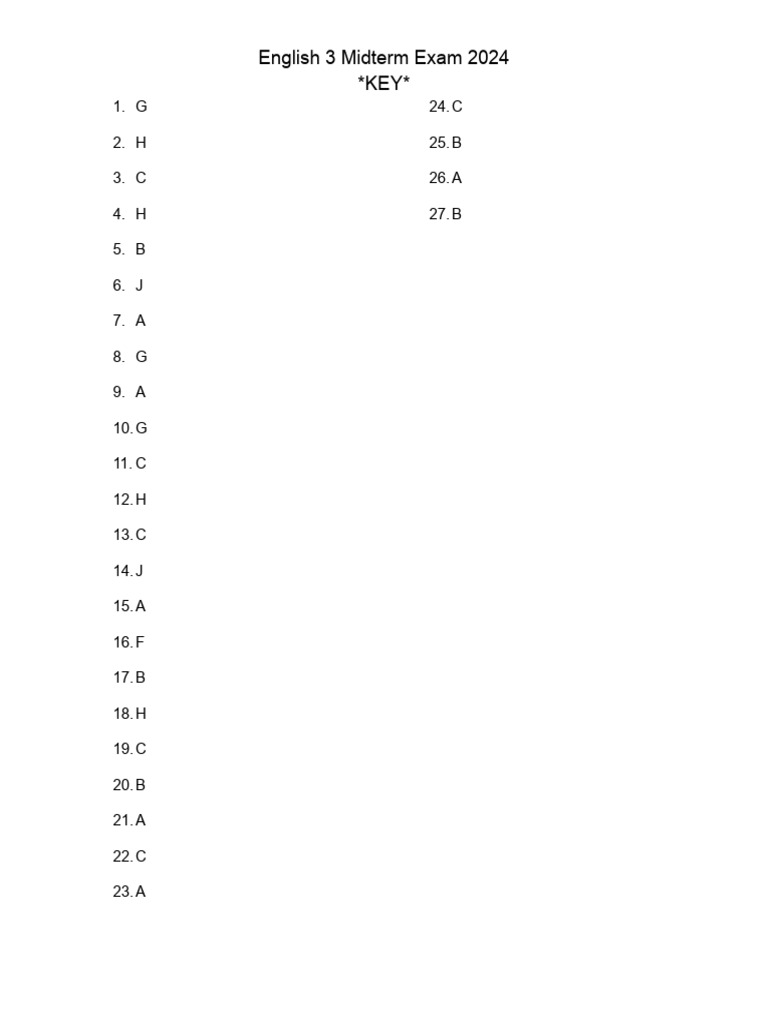 KEY - English 3 Midterm Exam 2024 | PDF