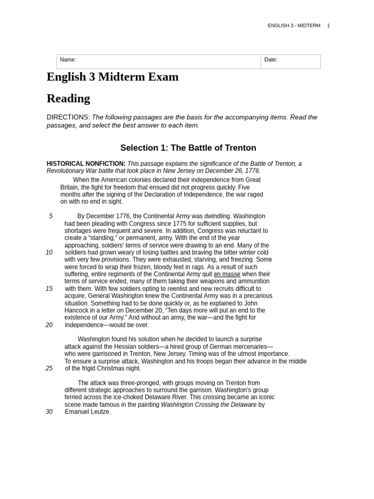 English 3 Midterm Exam: Battle of Trenton | PDF | Persuasion | Ancient ...