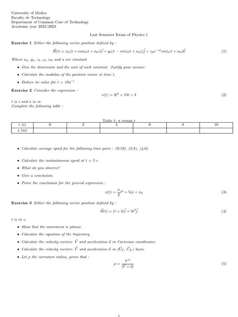 Physics Exam for Tech Students | PDF | Acceleration | Euclidean Vector
