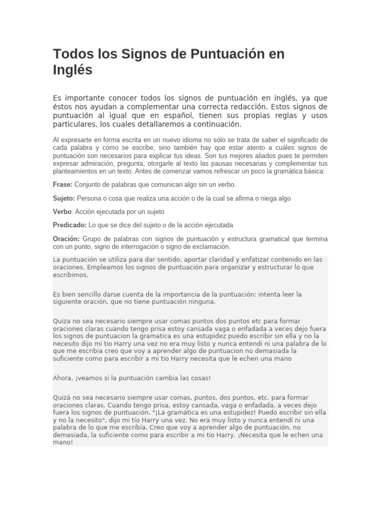 Signos de Puntuación en Inglés | PDF | Lingüística | Sintaxis