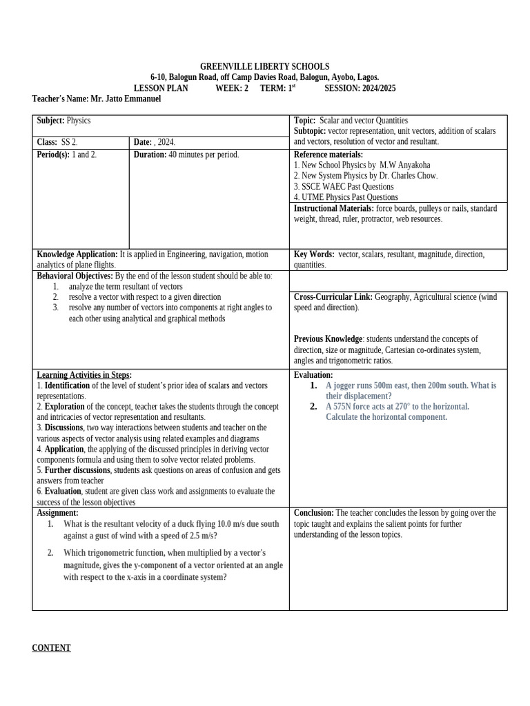 Physics S2 WK 2 Firstterm | PDF | Euclidean Vector | Force