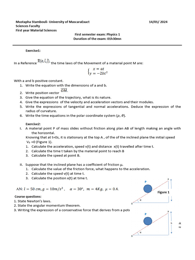 Final Exam 3 Physics 1 L1 ST SM | PDF | Acceleration | Force