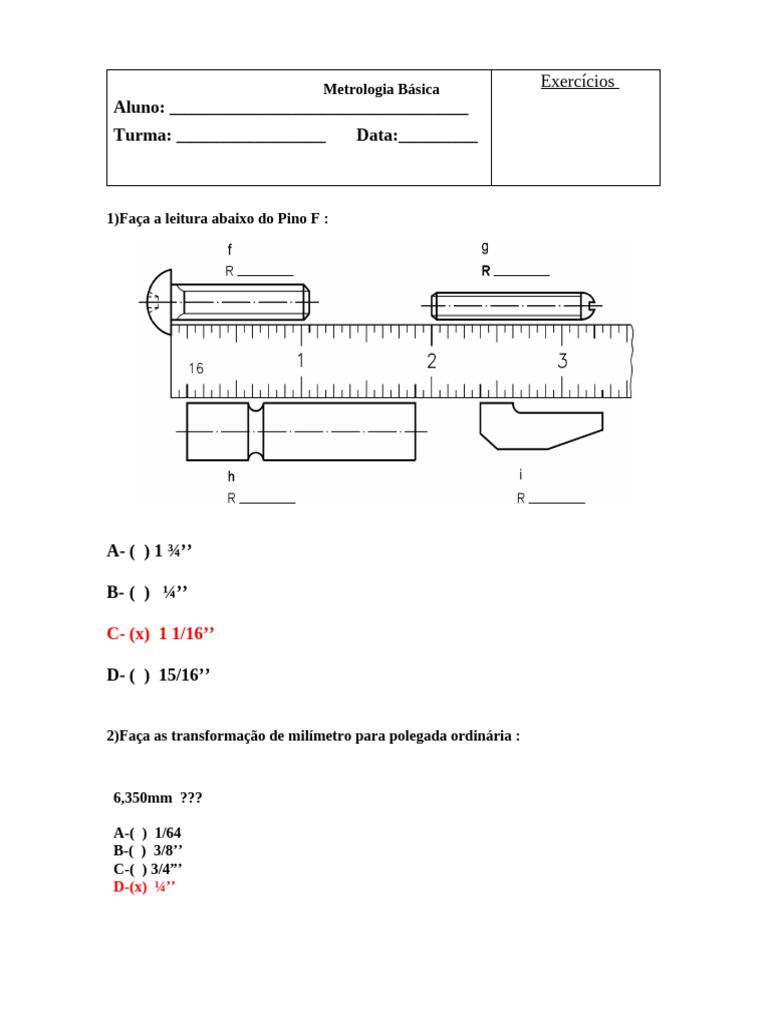Exercícios de Metrologia Didaxis | PDF