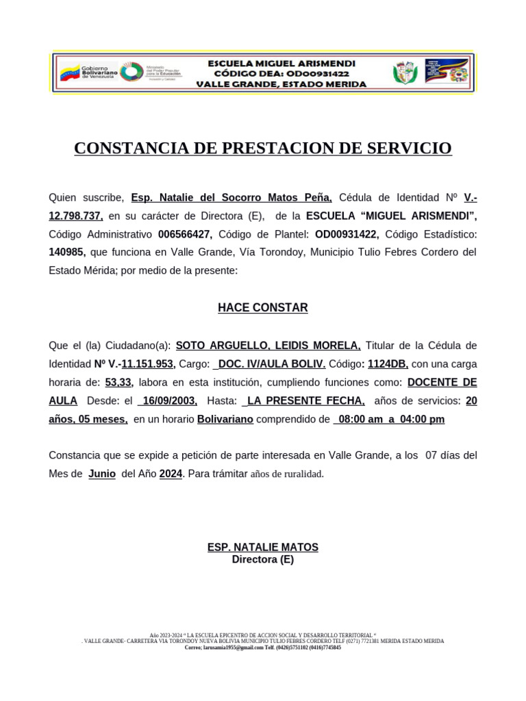 Constancia de Prestacion - Leidis y Carmen | PDF | Documento de identidad | Control de acceso