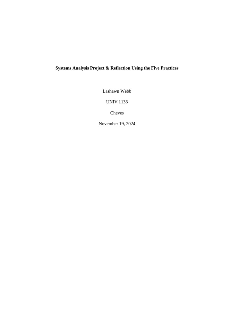 Systems Analysis Project & Reflection Using The Five Practices | PDF | Leadership | Mentorship