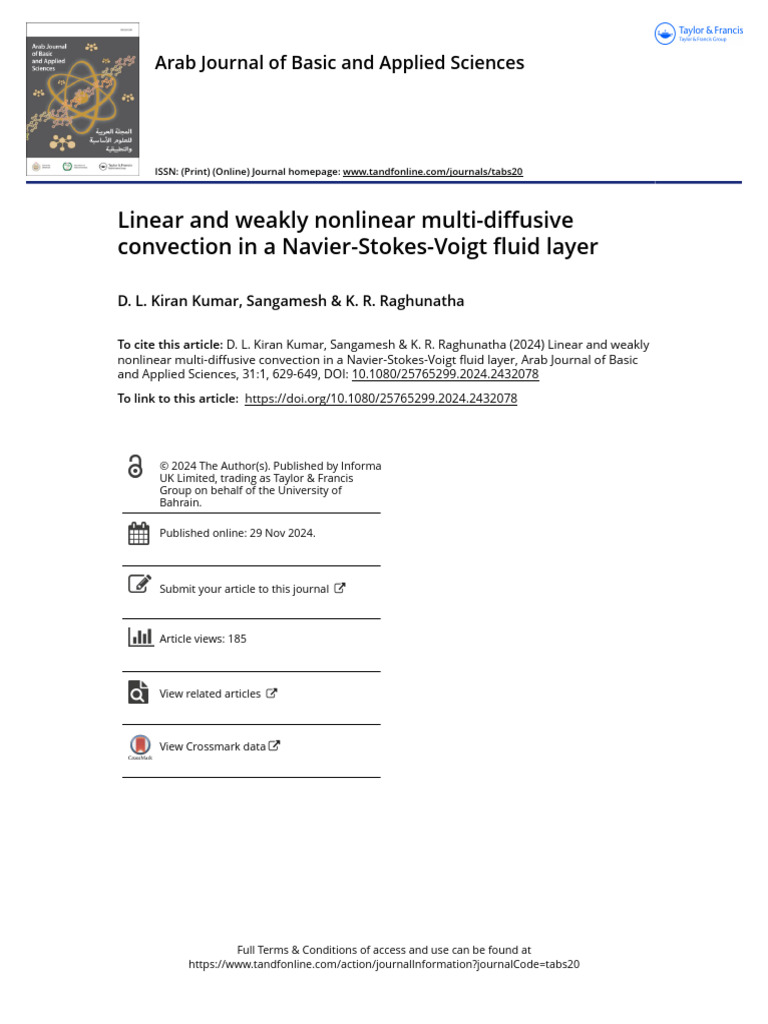 Linear and Weakly Nonlinear Multi-Diffusive Convection in A Navier-Stokes-Voigt Fluid Layer ...