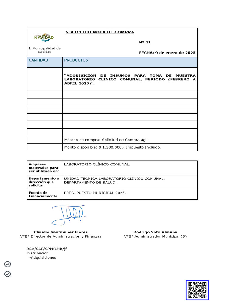 ADQUISICION INSUMOS TOMA DE MUESTRA PERIODO FABRE-Solicitud Nota de ...