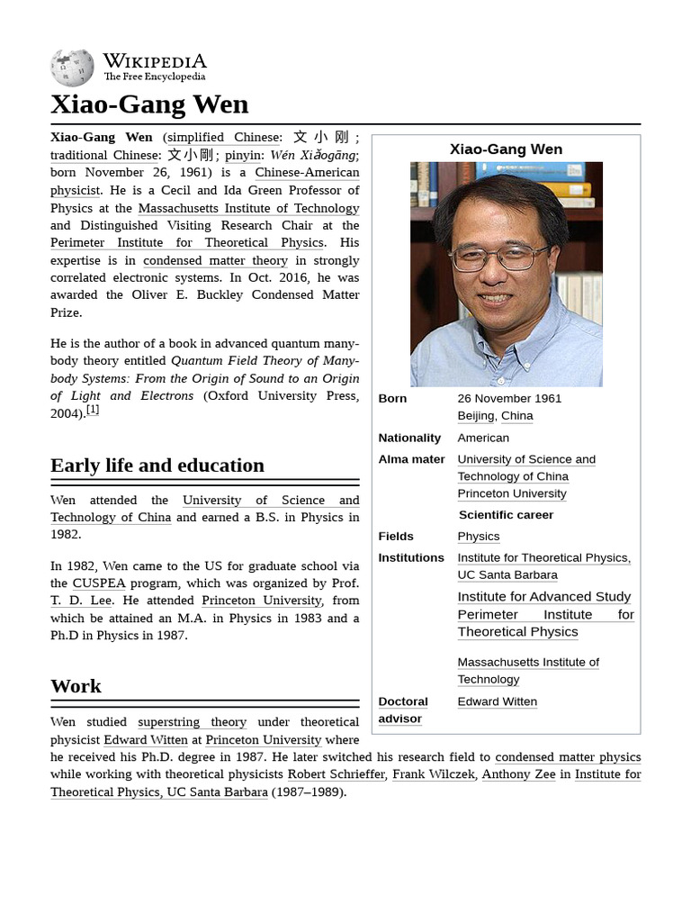 Xiao-Gang_Wen | PDF | Physical Sciences | Scientific Theories