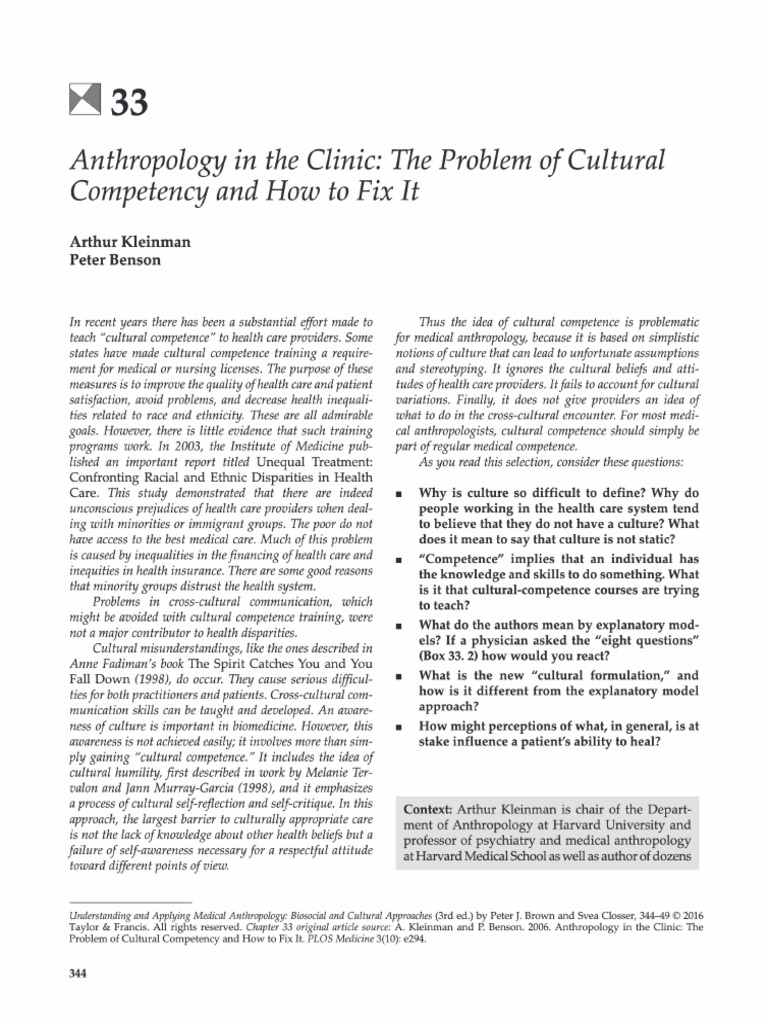 Chapter 33 - Anthropology in The Clinic - The Problem of Cultural ...