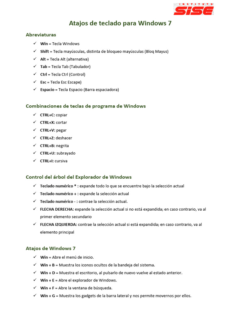 Atajos de teclado en Windows 7 | PDF | Ventana (informática) | Windows 7