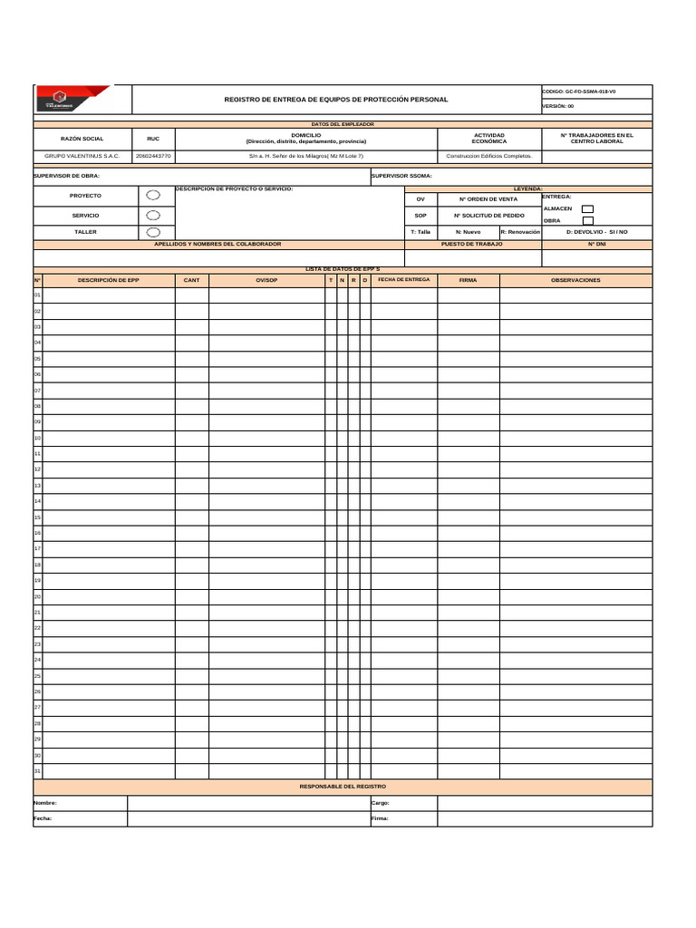 Registro de Entrega de EPP S | PDF