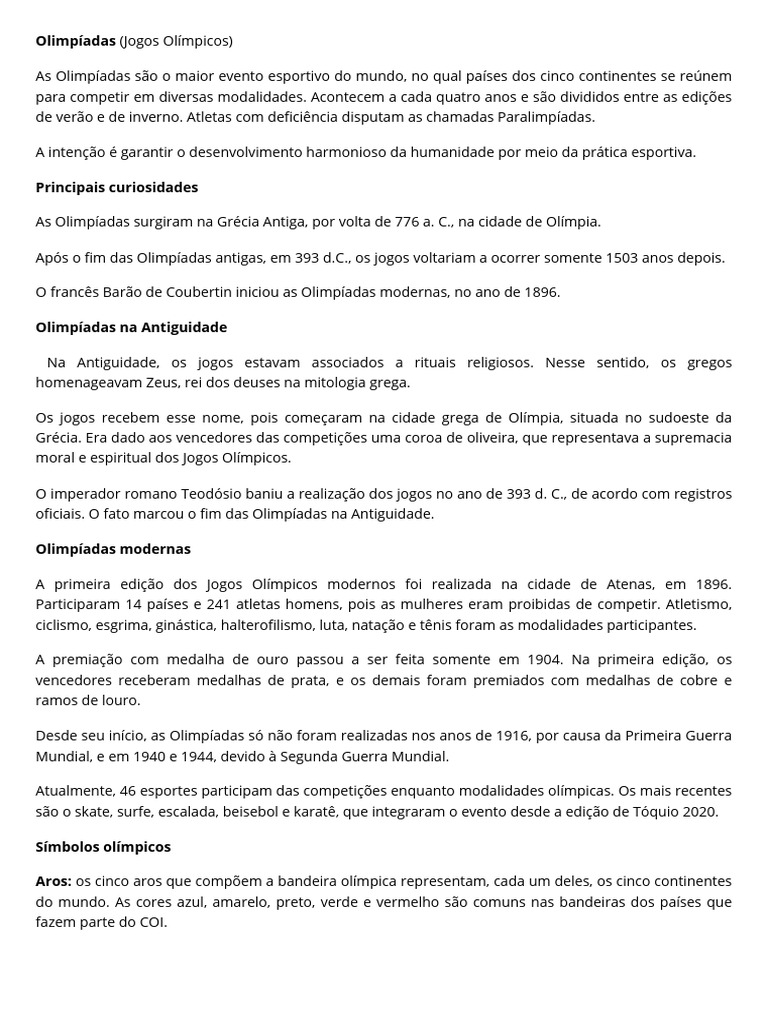 Olimpíadas (Jogos Olímpicos)_20240629_090611_0000 | PDF | Jogos Olímpicos | Jogos Paraolímpicos