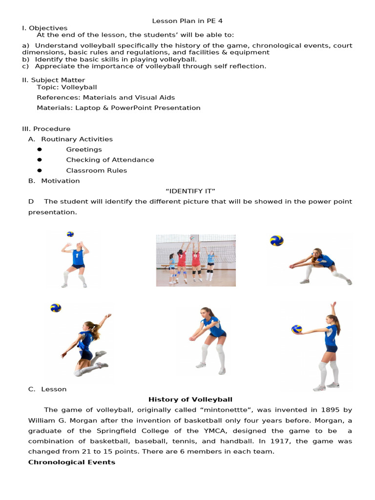 Lesson Plan in PE 4 | PDF | Volleyball | Ball Games