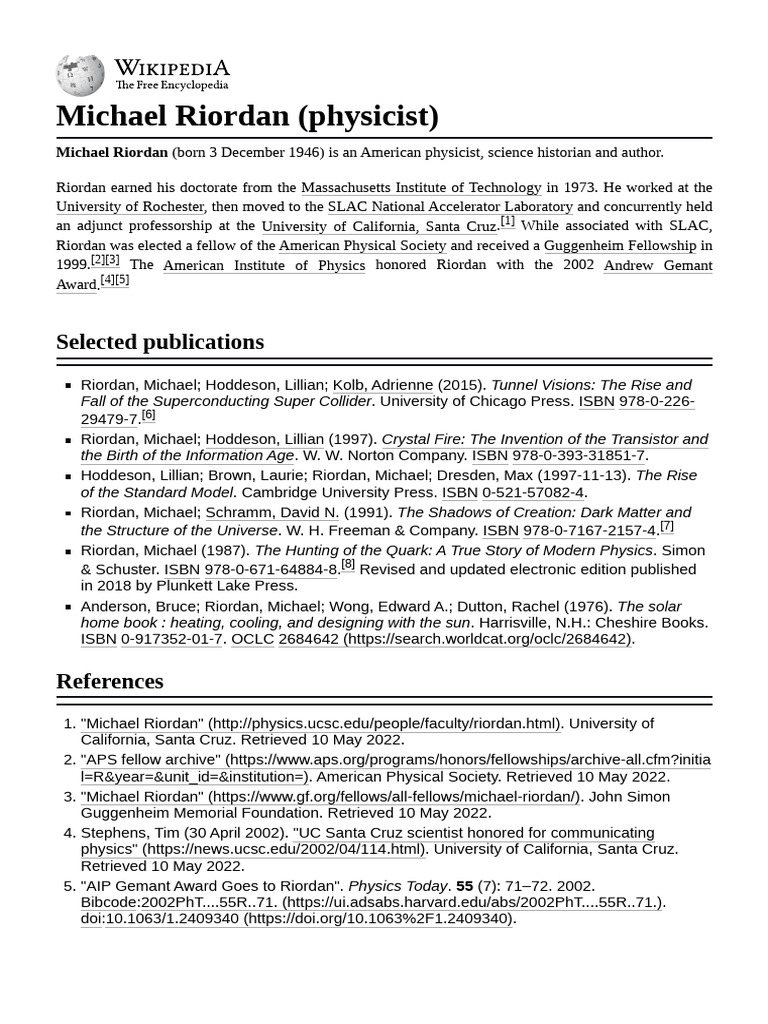 Michael Riordan (Physicist) | PDF | Physical Sciences | Particle Physics