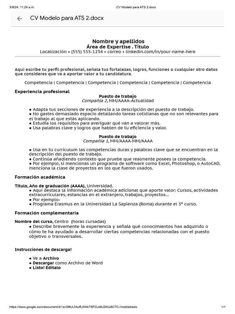 CV Modelo para ATS 2 | PDF | Ingeniería de software | Informática