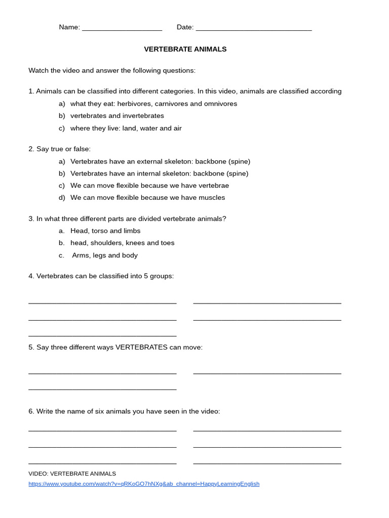 Understanding Vertebrate Animals | PDF