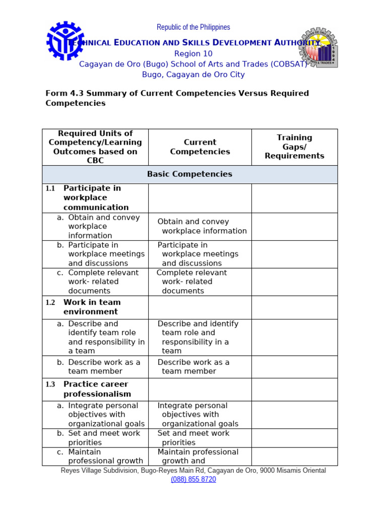 4 Form 4.3 - Summary of Current Competencies Vs Required Competencies | PDF | Electronics ...