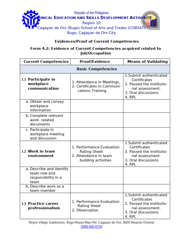 3 Form 4.2 - Evidences Proof of Current Competencies | PDF ...