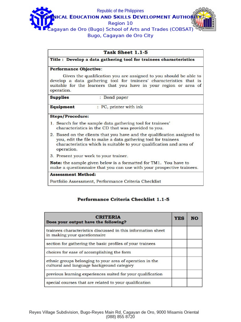 1 Data Gathering Tool For Trainees Characteristics | PDF | Learning Styles | Learning