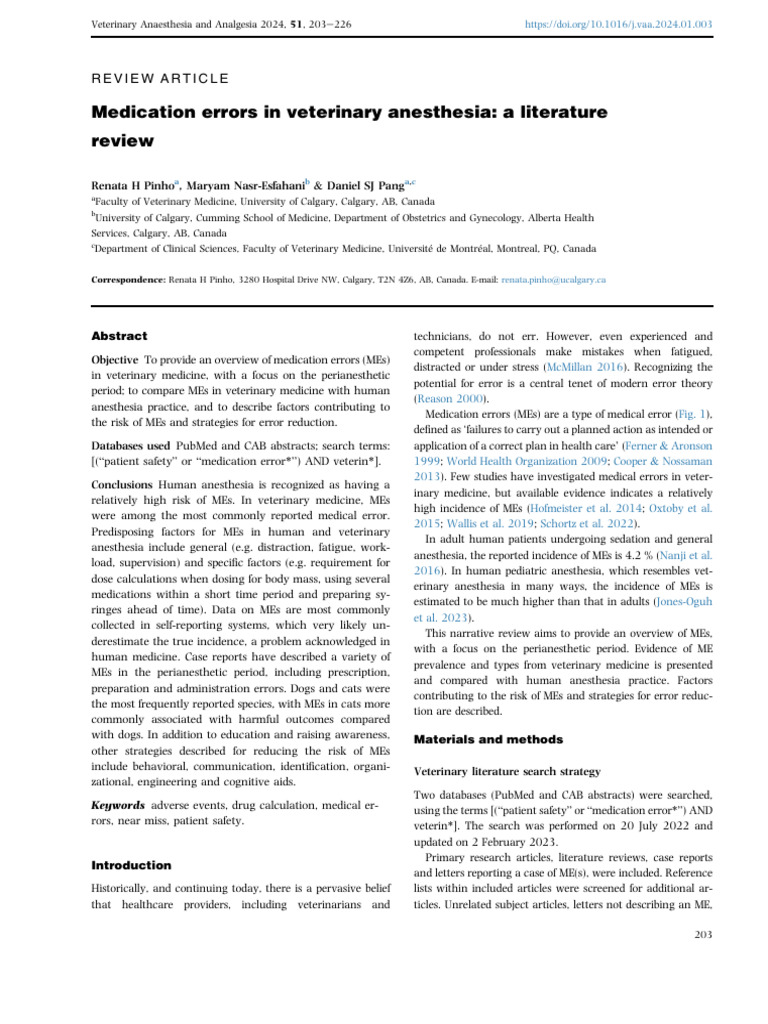 Medication Errors in Veterinary Anesthesia A Literature Review | PDF ...