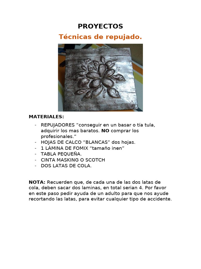 PROYECTOS Tecnica de Repujado. | PDF