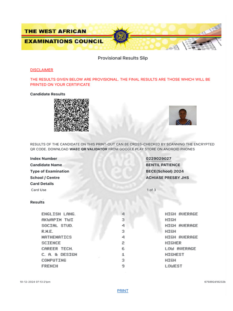 Provisional BECE Results for Candidates | PDF | Software | Computing