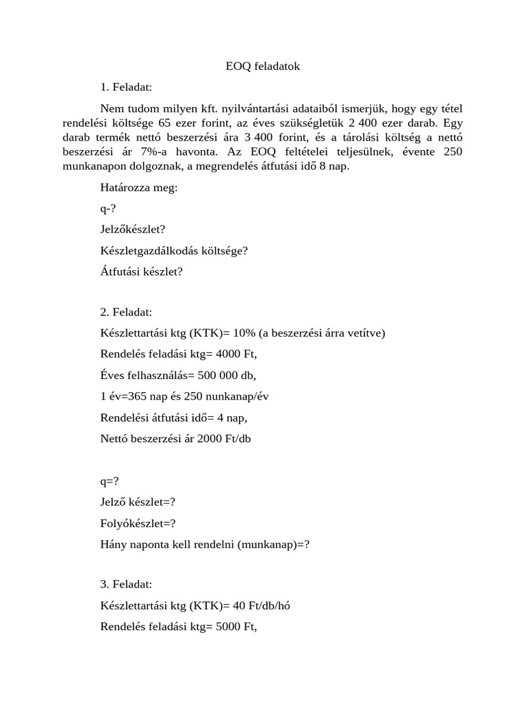 EOQ Feladat | PDF