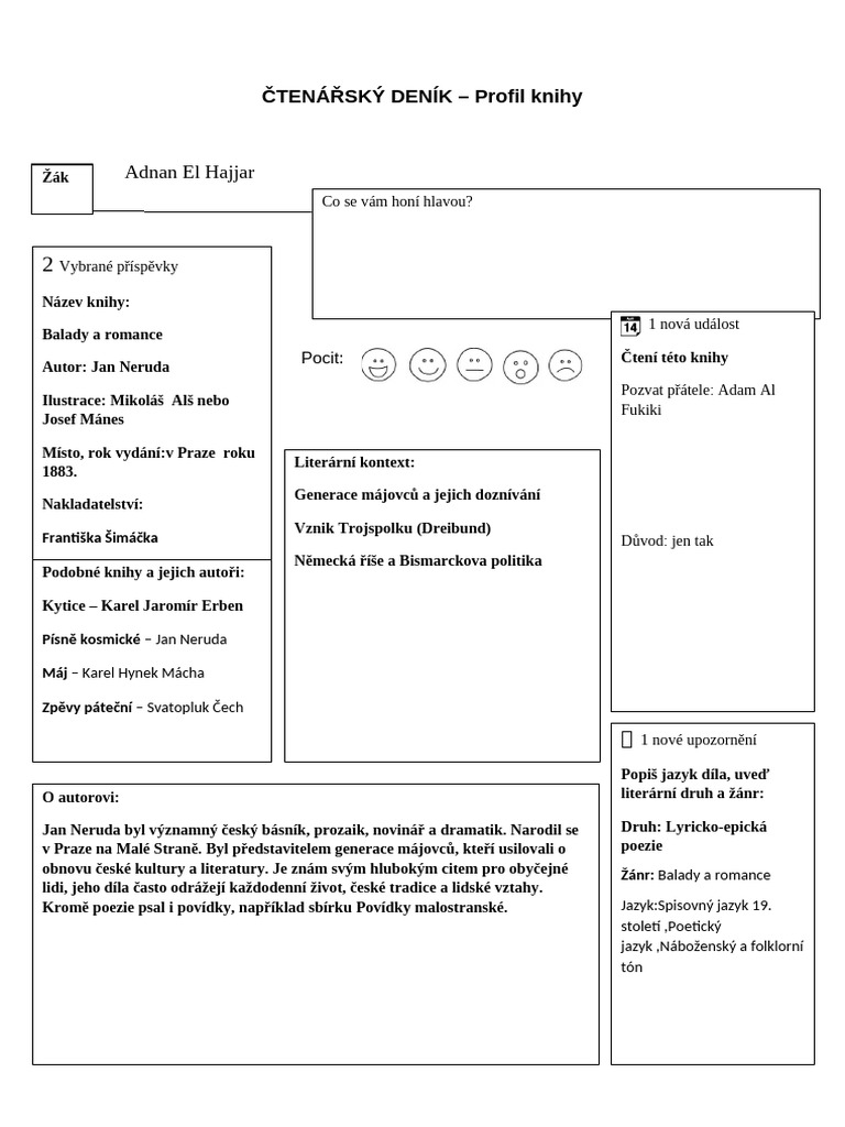ČTENÁŘSKÝ DENÍK Adnan EL HAjjar 2 | PDF