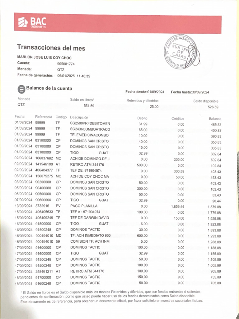 Estado de Cuenta Septiembre Bac | PDF