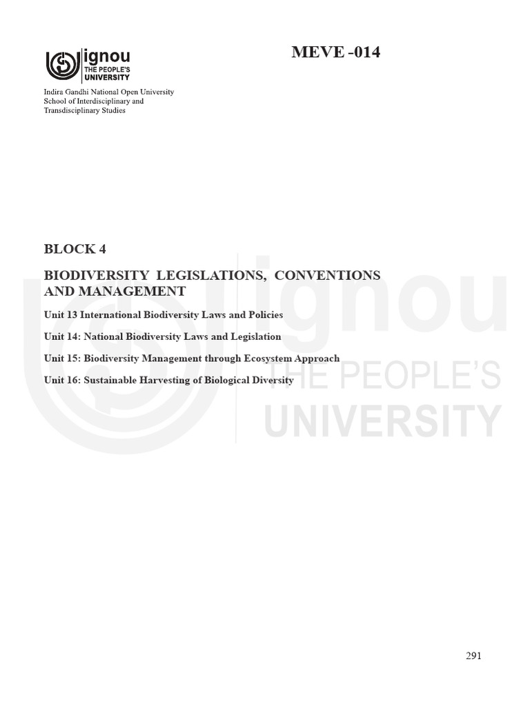 Block-4 Biodiversity Legislations, Conventions and Management | PDF | Conservation Biology ...