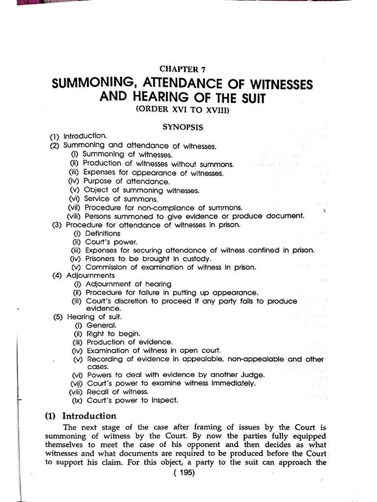 Summoning, Attendance of Witnesses and Hearing of The Suit | PDF