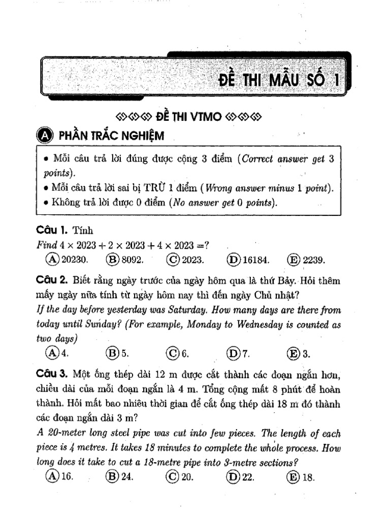 4. VTMO đề mẫu 1 | PDF