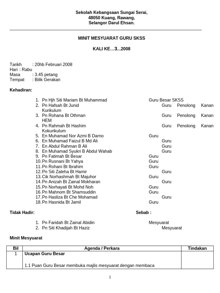 format minit mesyuarat | PDF