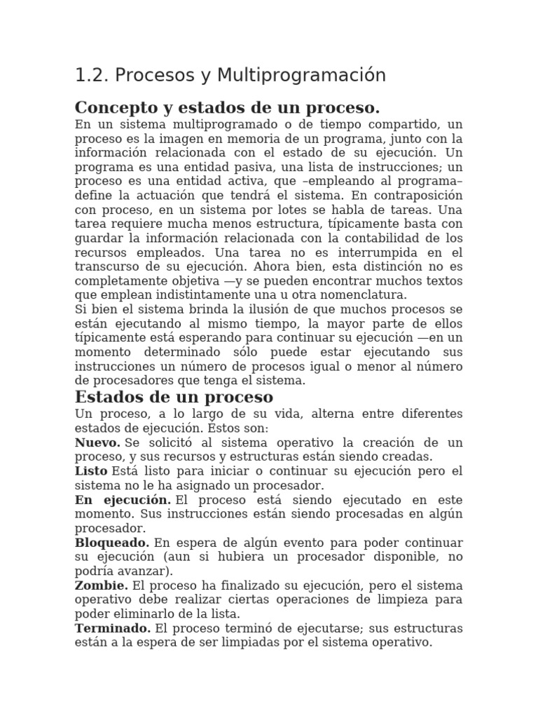1.2. Procesos y Multiprogramación | PDF