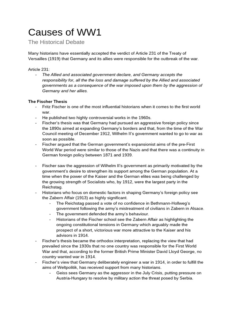 Interpretations of The Causes of WW1 | PDF | German Empire | World War I