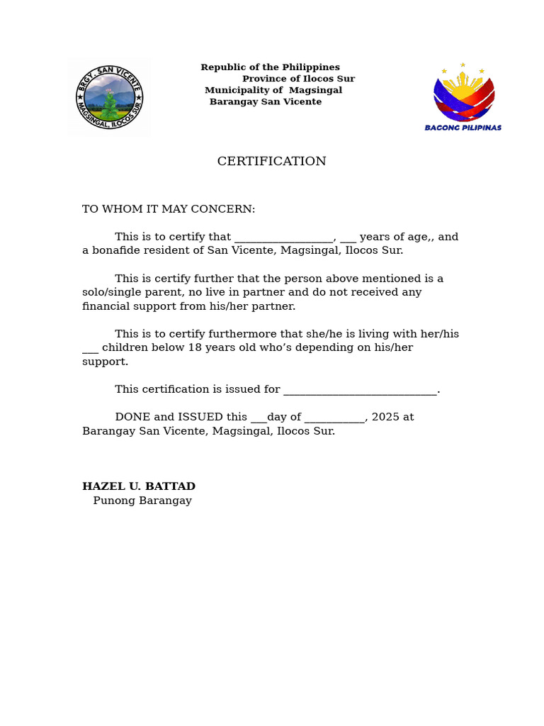 Solo Parent Certification | PDF