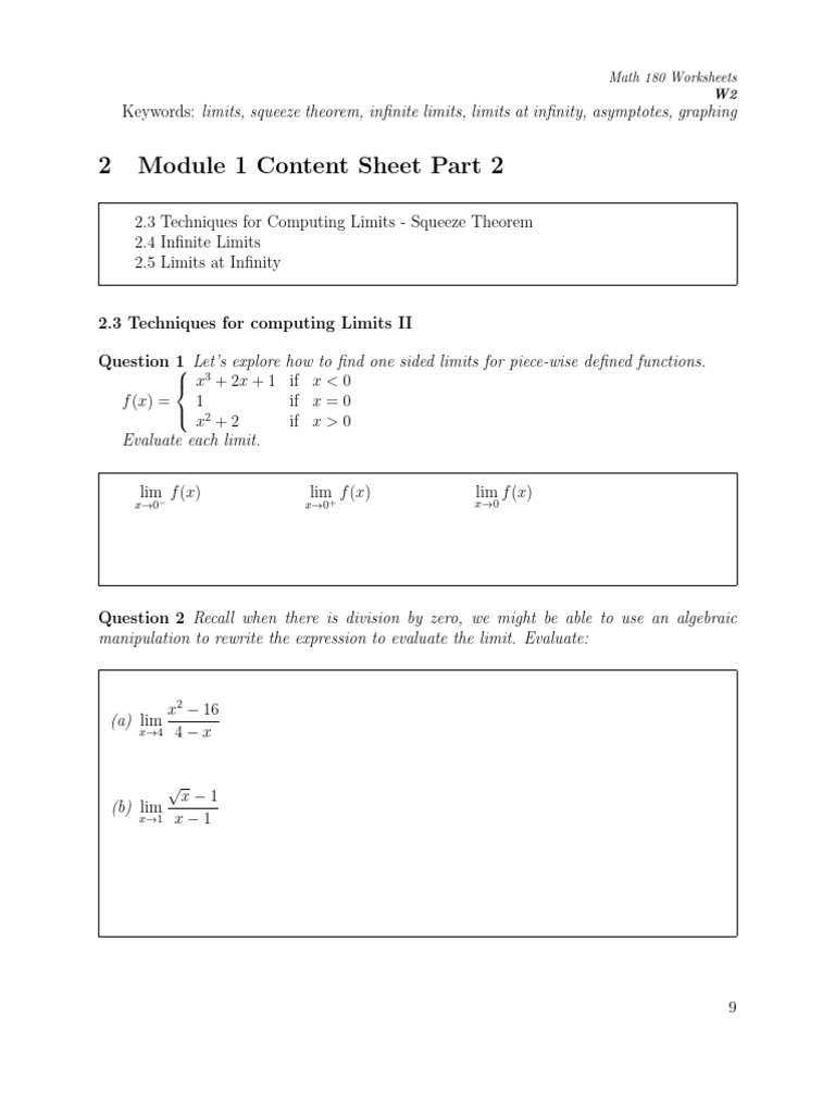 Guided Lecture Sheet Module 1 Part 2 | PDF | Asymptote | Mathematical Analysis